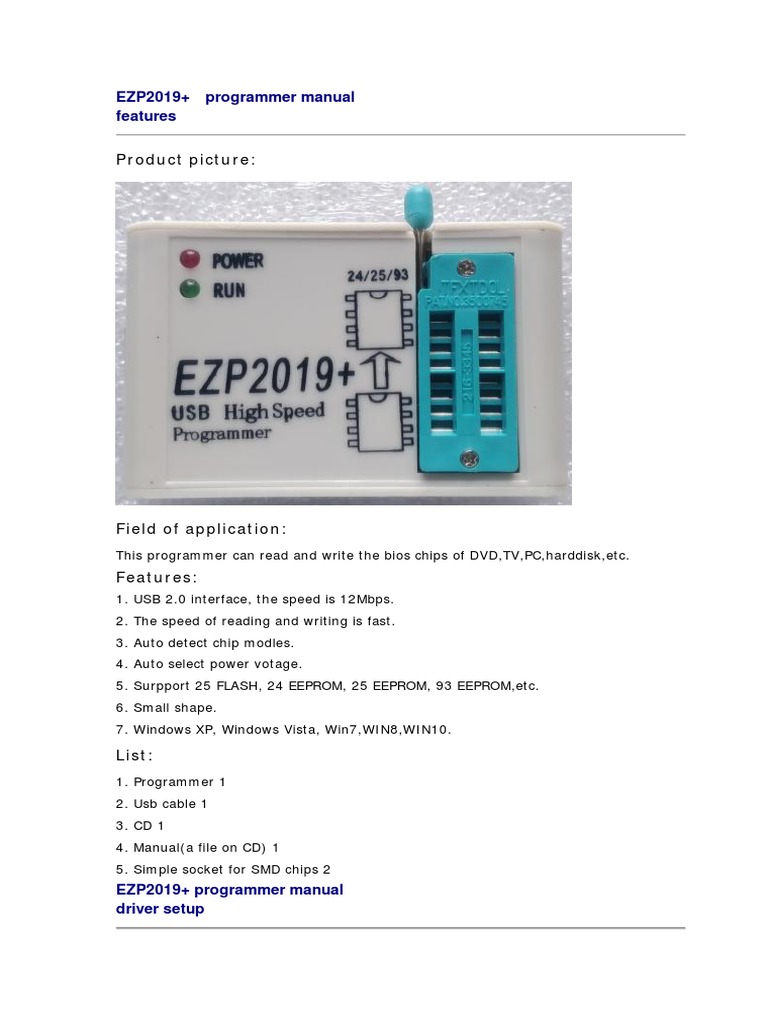 EZP2019+ User Manual | PDF | Flash Memory | Device Driver