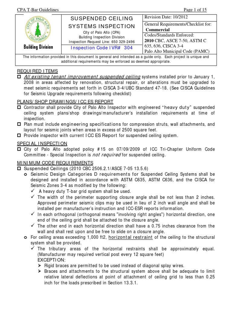 Suspended Ceiling Installation Standards | PDF | Pipe (Fluid Conveyance ...