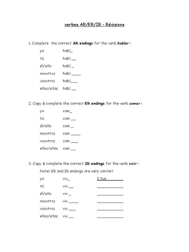 AR ER IR Verbs Revision Worksheet | PDF | Bebidas | Idiomas