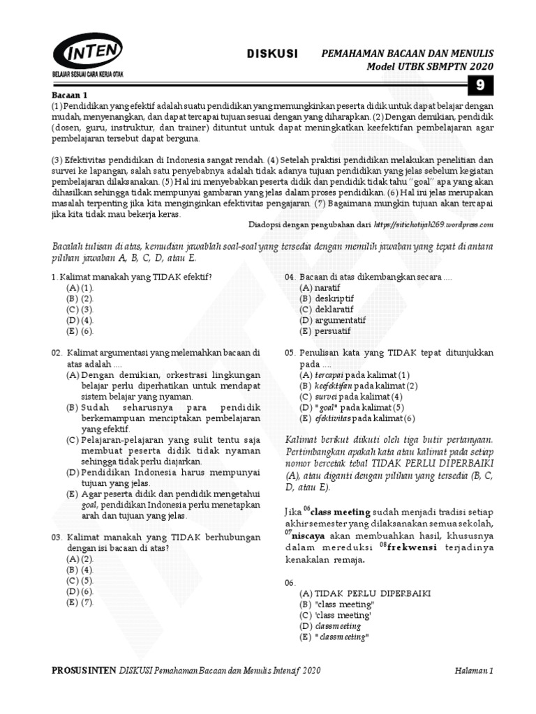 Soal Tryout Liburan (PBM) | PDF