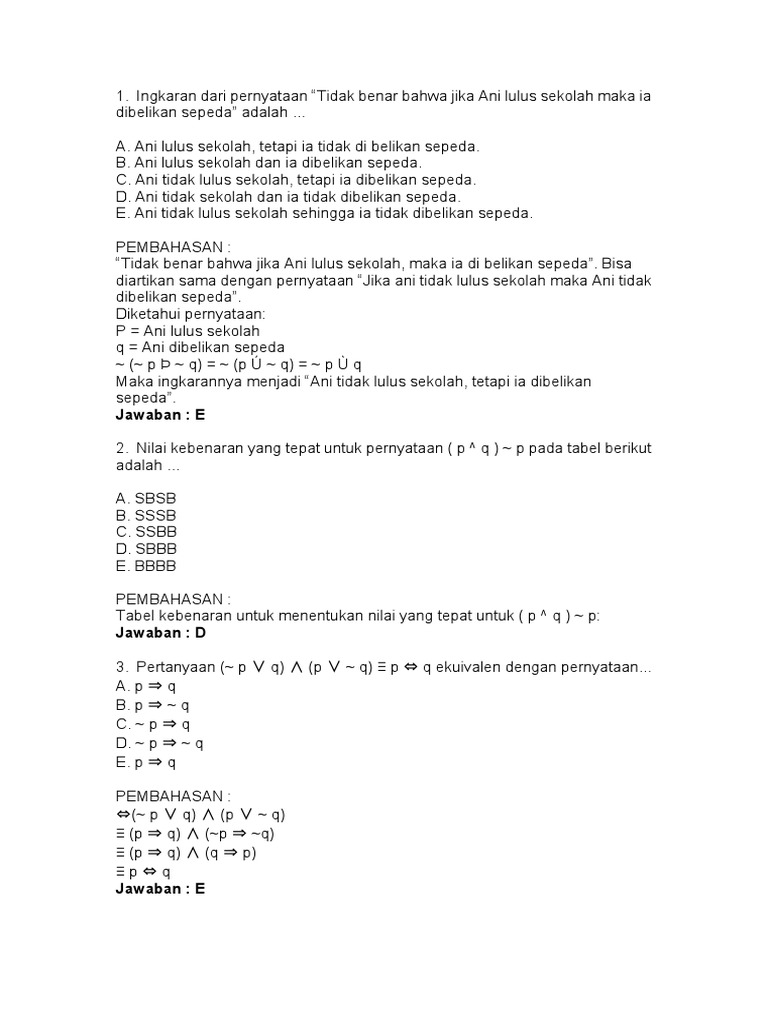 Contoh Soal Logika Matematika | PDF