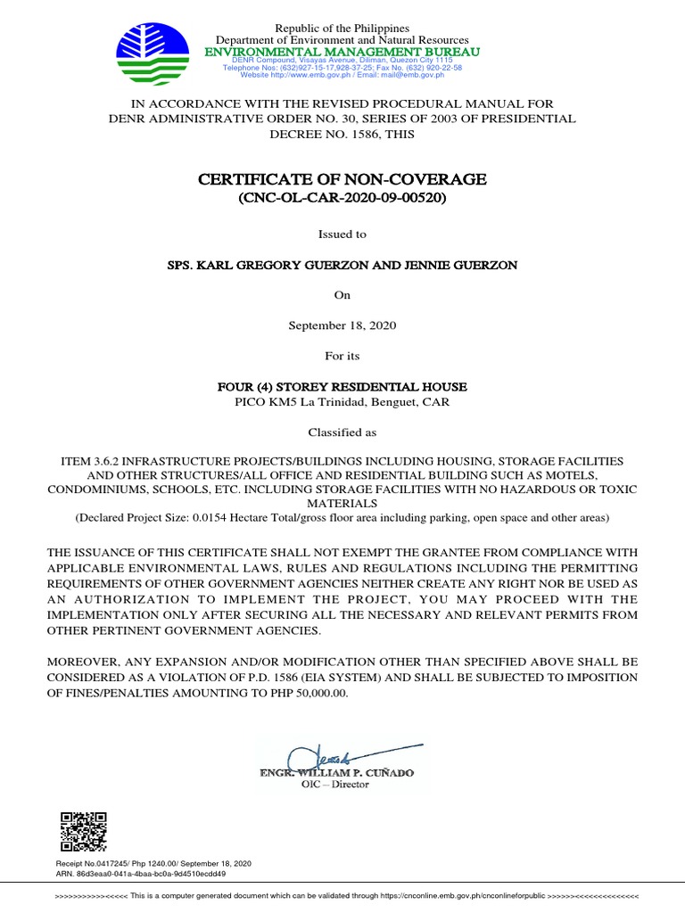 Certificate of Non-Coverage: (CNC-OL-CAR-2020-09-00520) | PDF ...