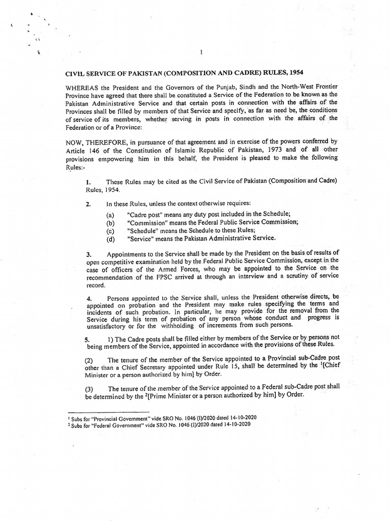 Pakistan Civil Service Rules 1954 | PDF | Government Of Pakistan ...