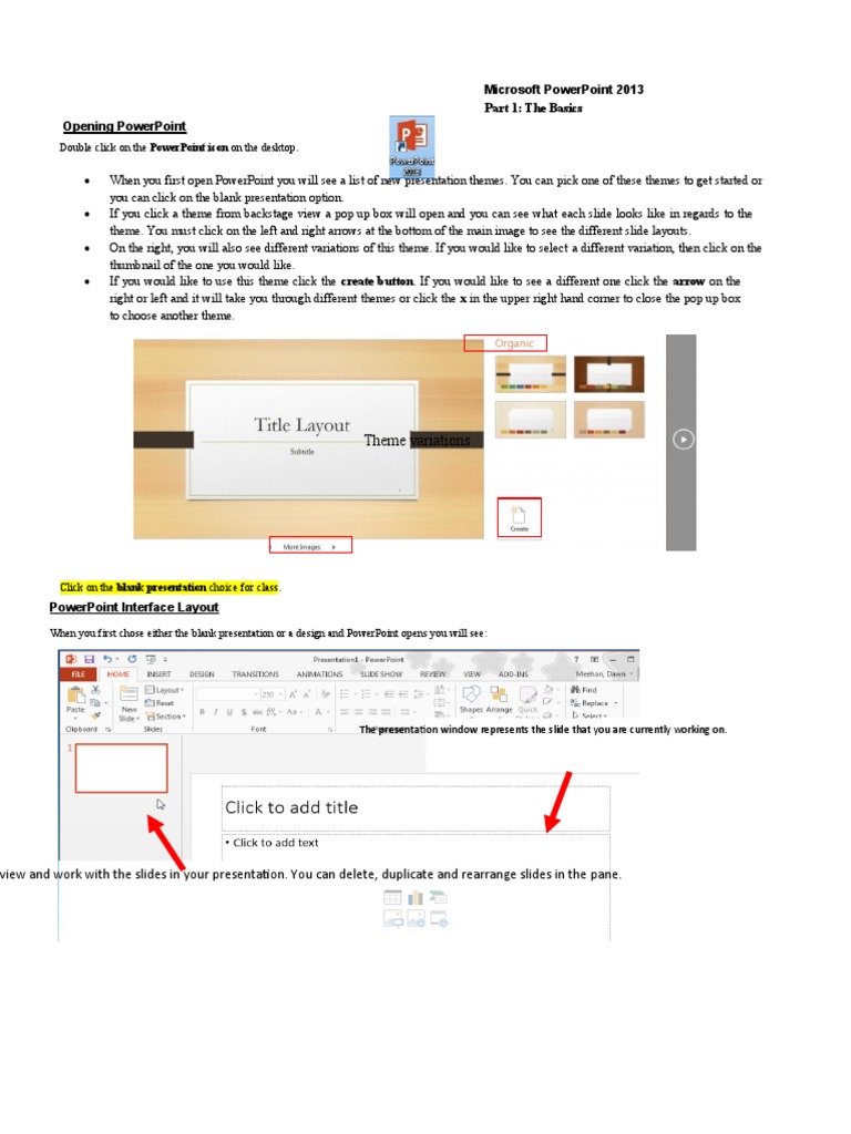 Microsoft Powerpoint 2013 Part 1: The Basics: Theme Variations | PDF ...