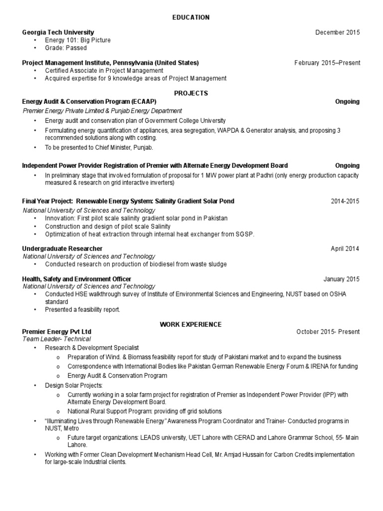 Sample Resume For Fulbright | PDF | Renewable Energy | Energy Development