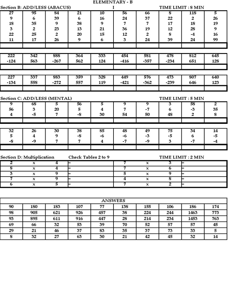 UCMAS Elementary Answer Key Guide | PDF