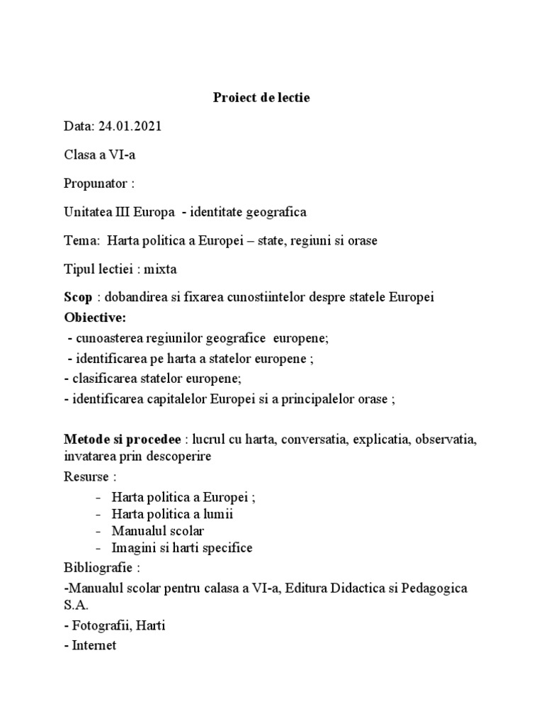 Proiect de Lectie | PDF