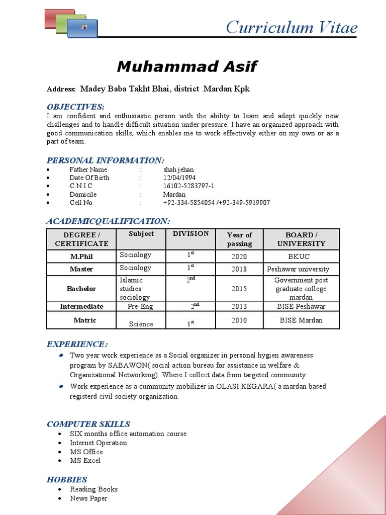Curriculum Vitae: Muhammad Asif | PDF