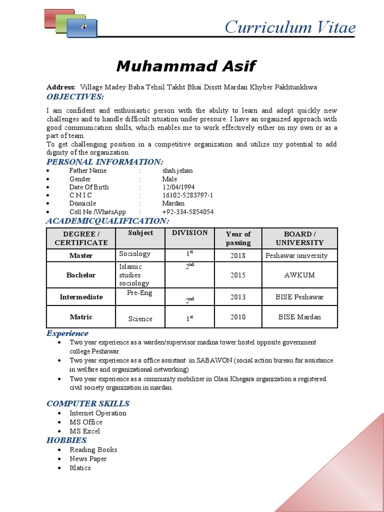 Curriculum Vitae: Muhammad Asif | PDF