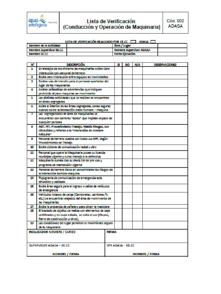 Lista Verificacion ADASA | PDF