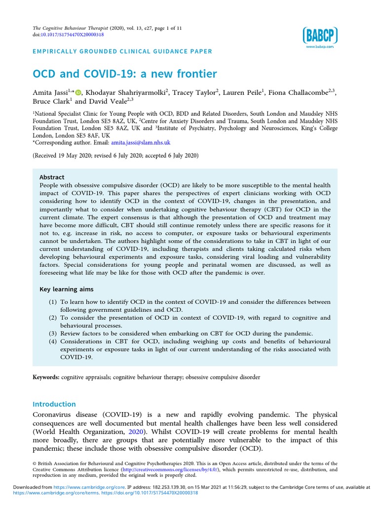 Ocd and Covid 19 A New Frontier | PDF | Obsessive–Compulsive Disorder ...