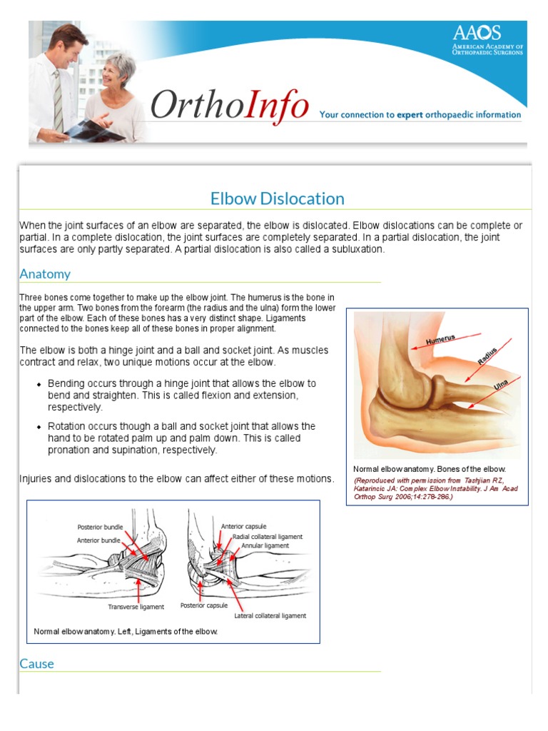 Elbow Dislocation Orthoinfo Aaos | PDF | Elbow | Anatomical Terms Of Motion