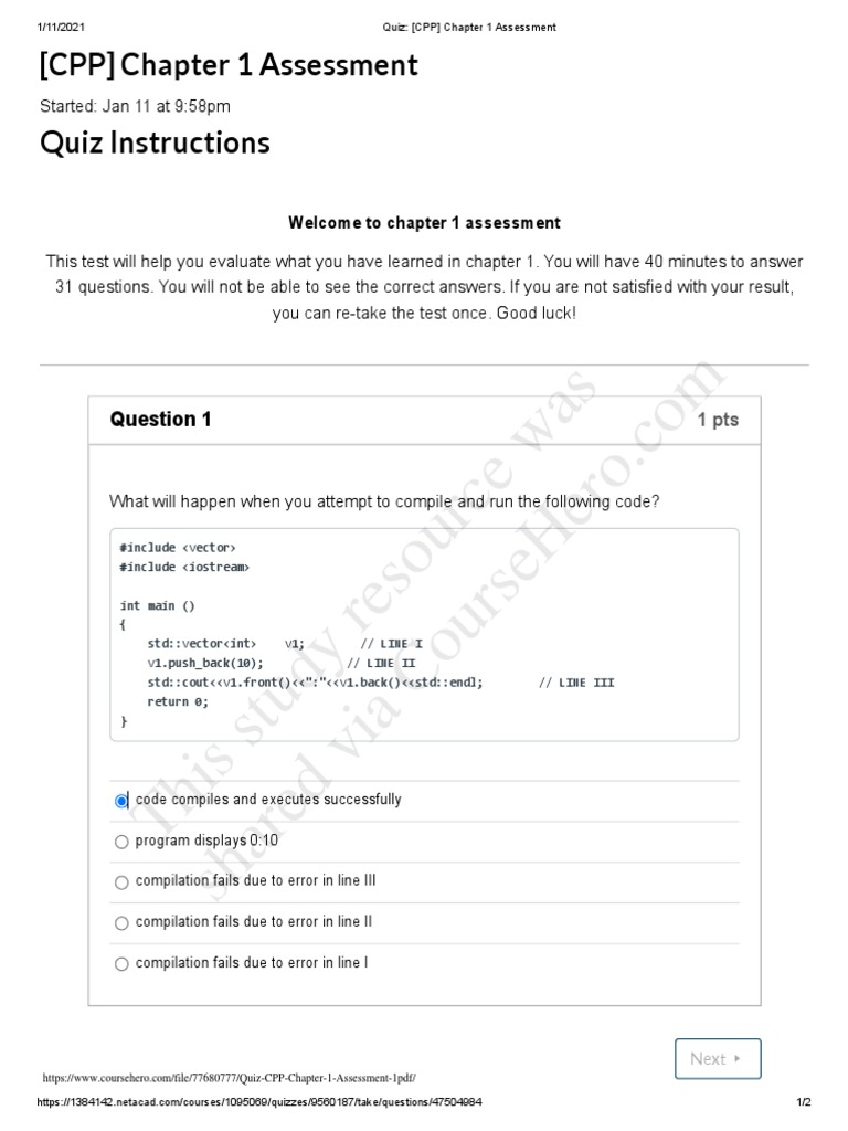 This Study Resource Was: (CPP) Chapter 1 Assessment Quiz Instructions ...