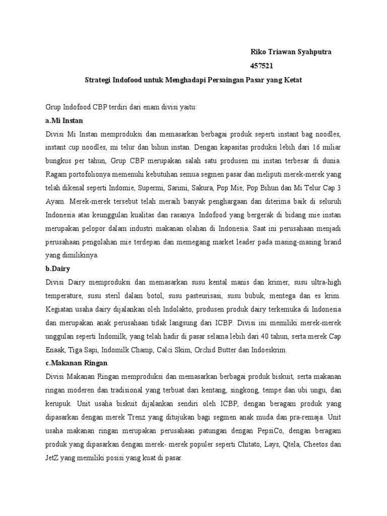 Strategi Indofood Untuk Memperkokoh Lini Bisnisnya | PDF