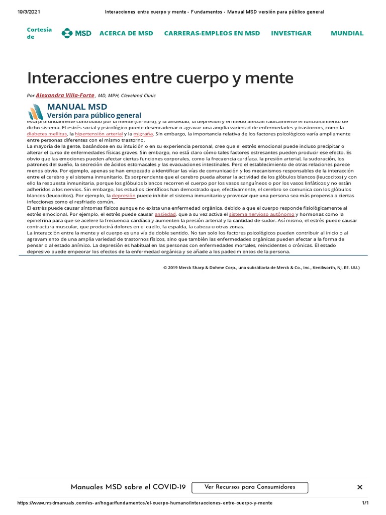 Interacciones Entre Cuerpo y Mente - Fundamentos - Manual MSD Versión ...