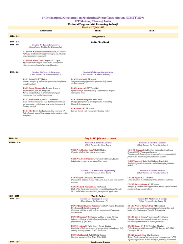 Technical ProgramSchedule | Download Free PDF | Gear | Transmission (Mechanics)