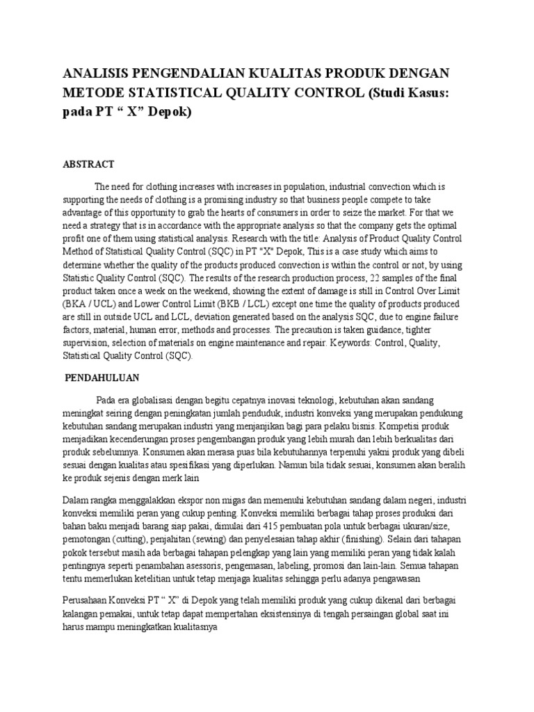 Analisis Pengendalian Kualitas Produk Dengan Metode Statistical Quality ...