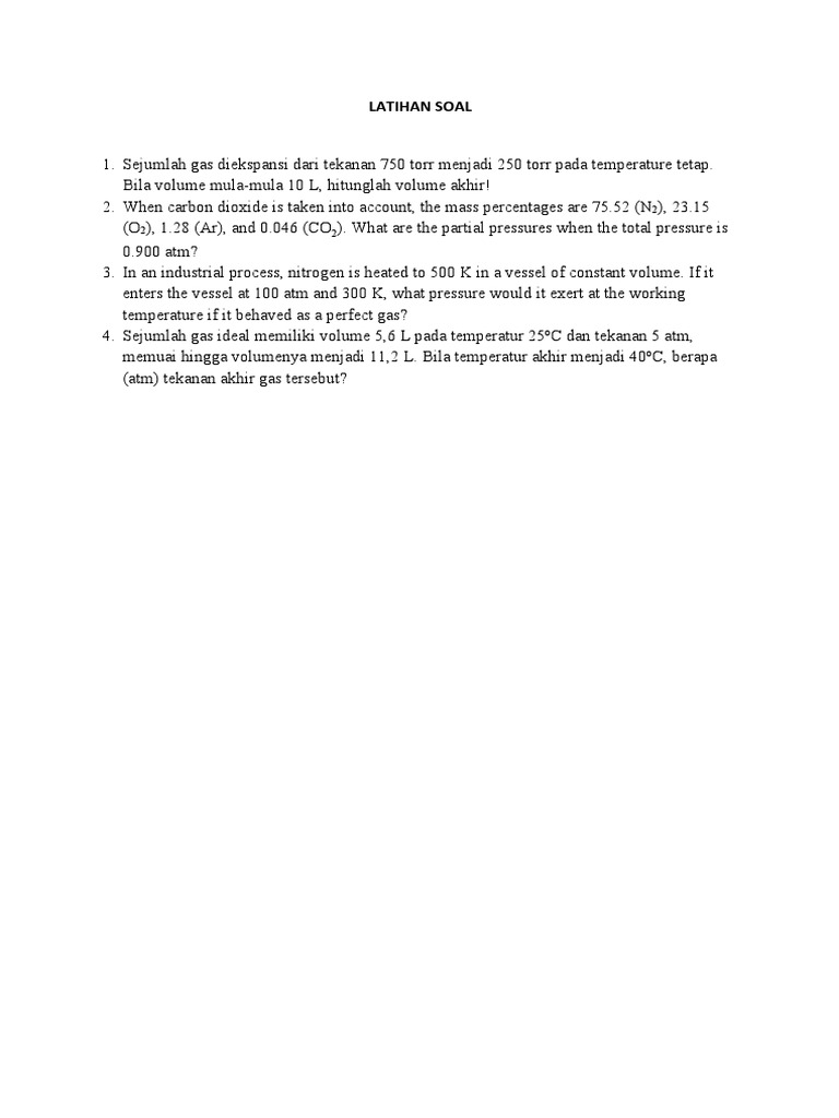 Contoh Soal Gas Ideal dan Penyelesaiannya | PDF