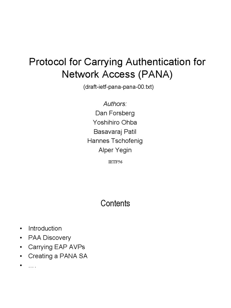 Protocol For Carrying Authentication For Network Access (PANA) | PDF | Transmission Control ...