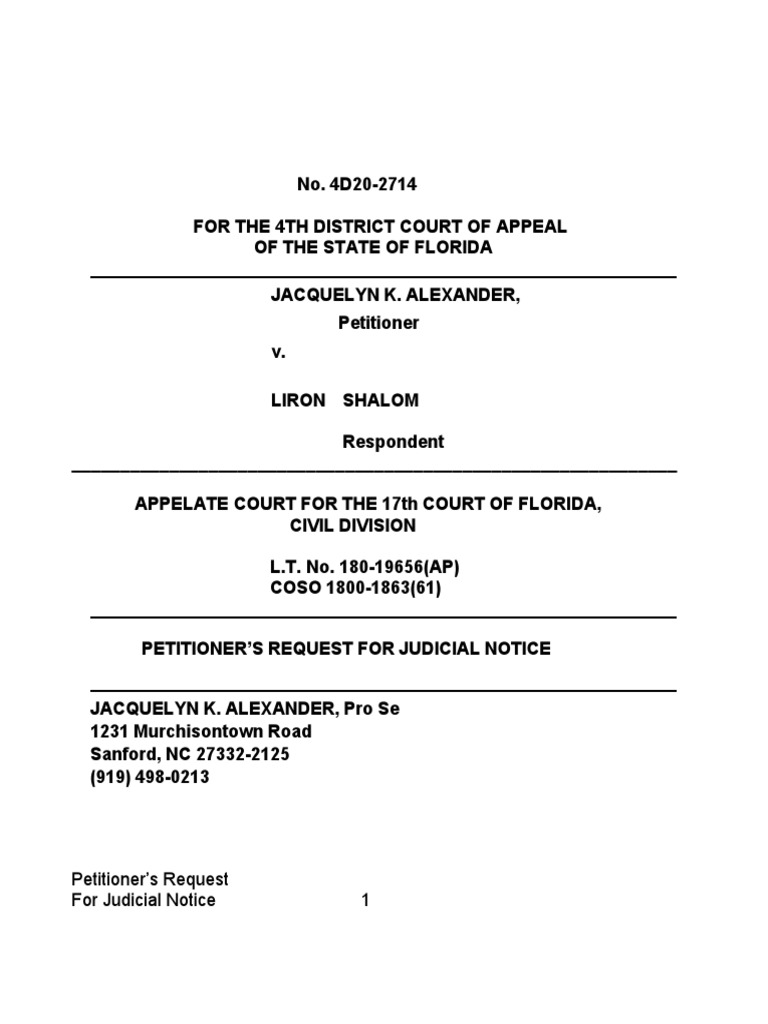 Request For Judicial Notice (4DCA) FINAL | PDF | Department Of Motor ...