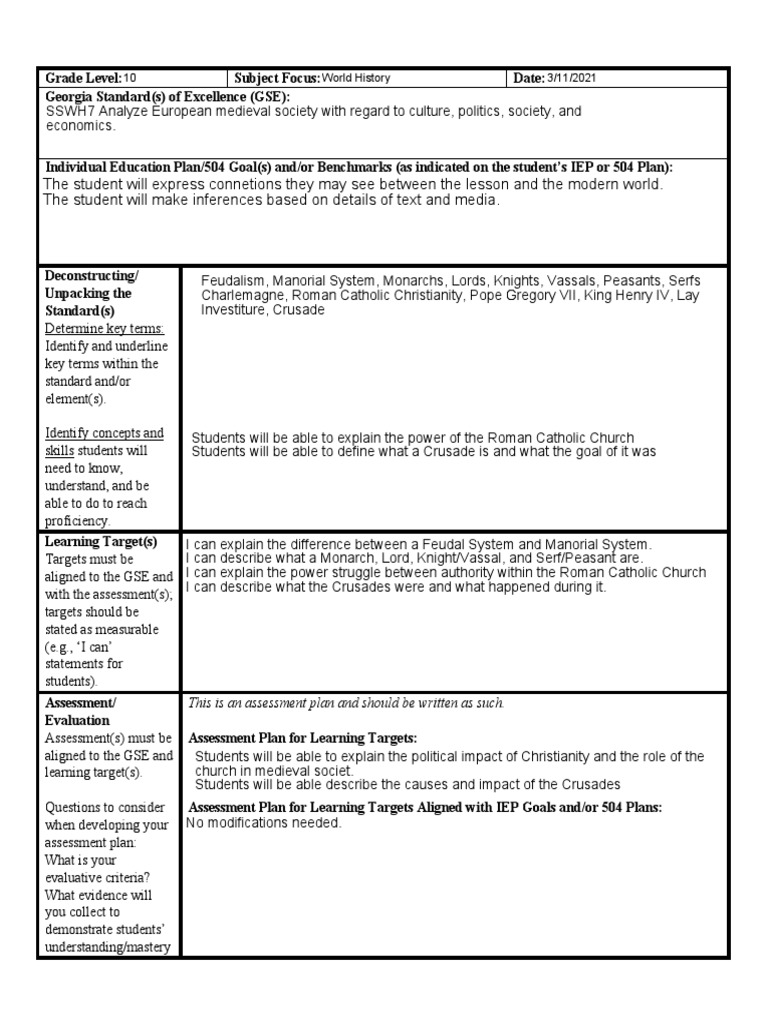Crusades Lesson Plan | PDF | Lesson | Individualized Education Program