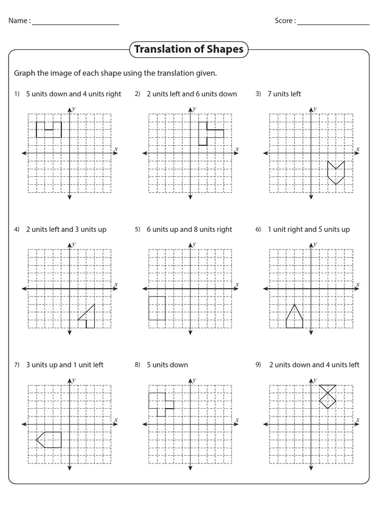 Translation of Shapes Worksheet | PDF