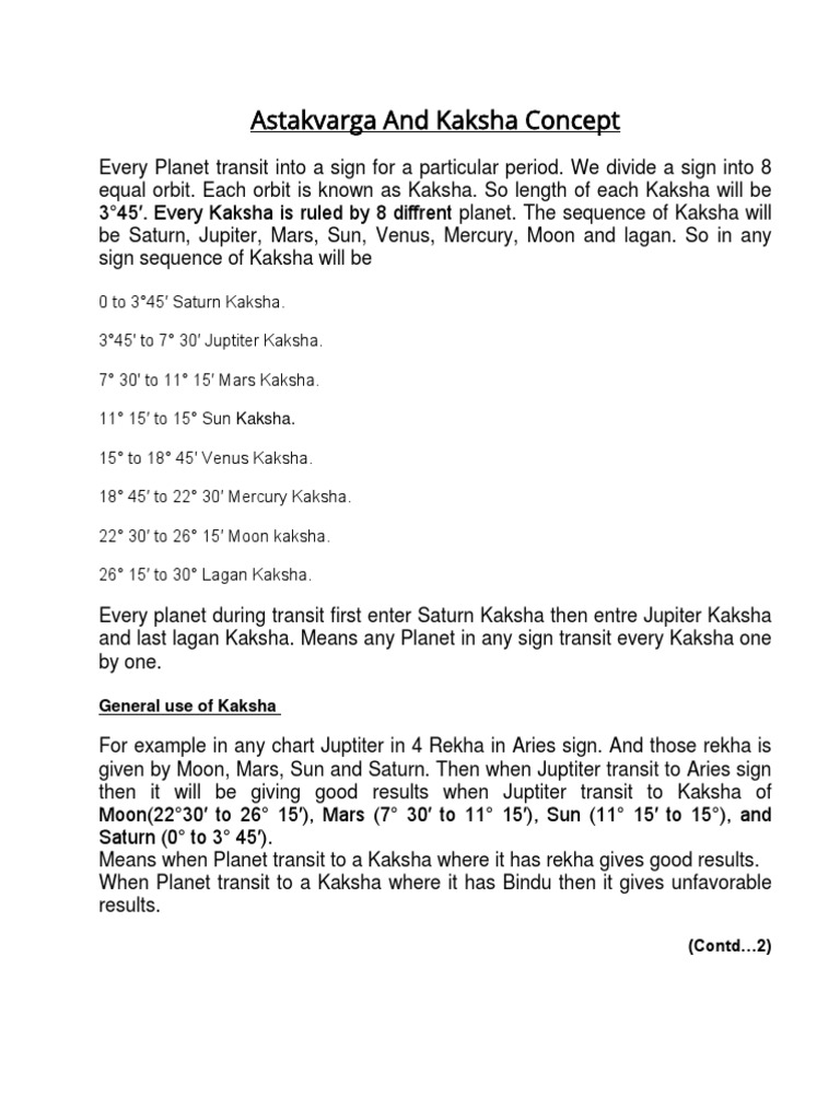 Astakvarga and Kaksha Concept: General Use of Kaksha | PDF | Planemos | Ancient Astronomy