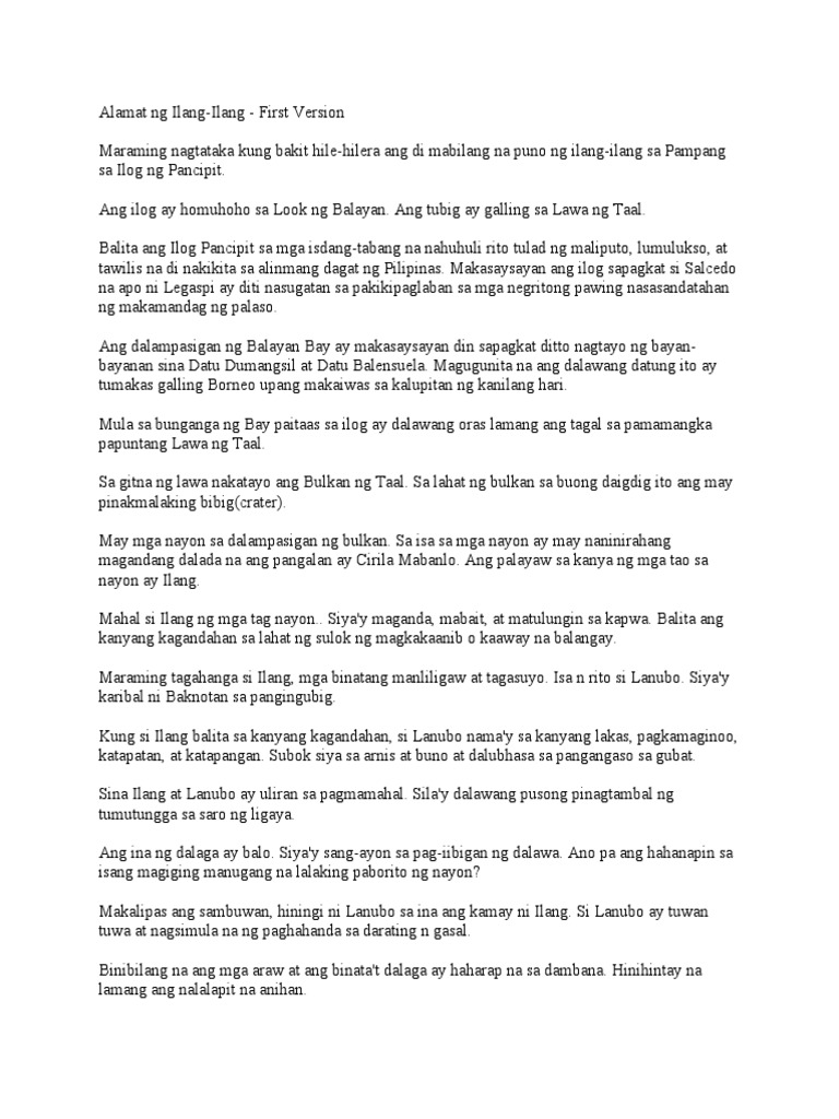 Alamat NG Ilang-Ilang - First Version | PDF