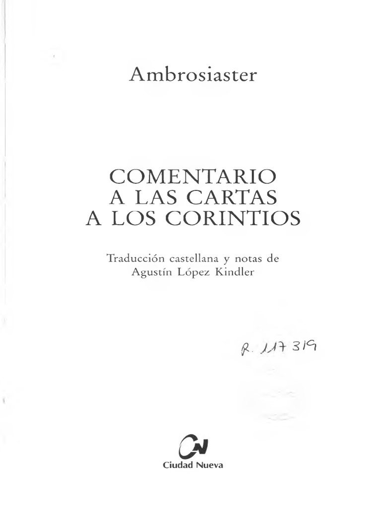 AMBROSIASTER, Comentario A Las Cartas A Los Corintios, 2017 | PDF ...