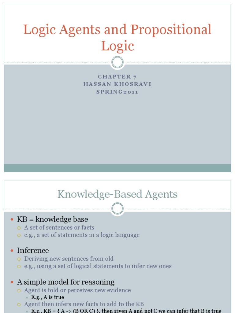 Logic Agents and Propositional Logic: Hassan Khosravi SPRING2011 | PDF | Logical Consequence | Logic