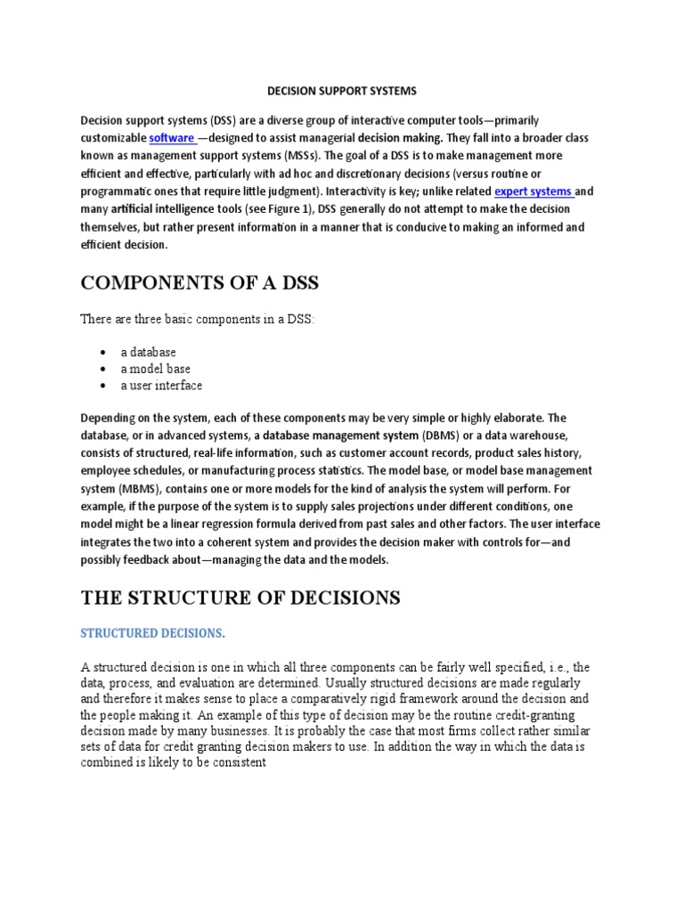 Components of A DSS: Software | PDF | Decision Support System | Databases