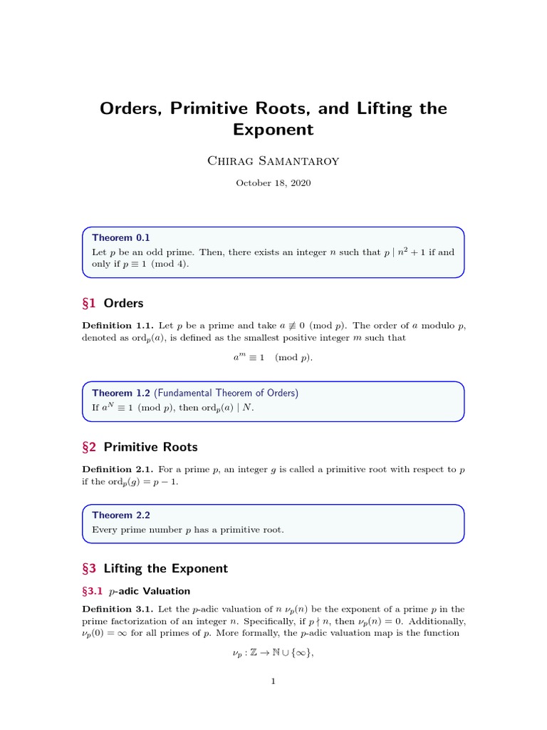 Lifting the Exponent and Primitive Roots | PDF | Exponentiation | Prime ...