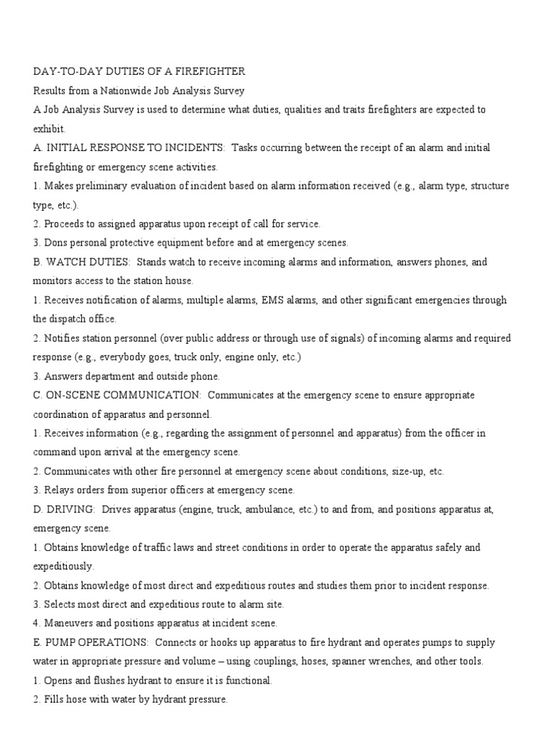 Day To Day Duties of A Firefighter | PDF | Firefighter | Fire Engine
