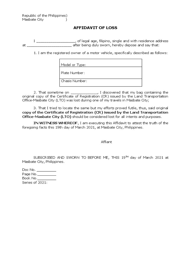 Affidavit of Loss - Cr-Lto | PDF