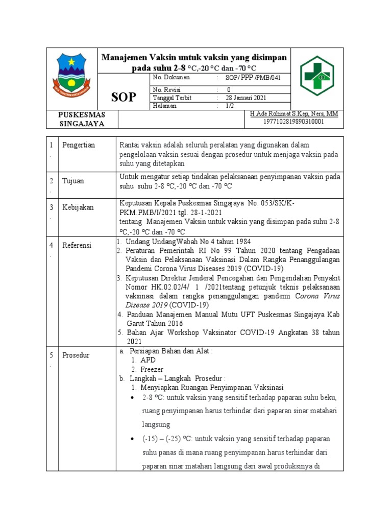 Standar Operasional Penyimpanan Vaksin | PDF