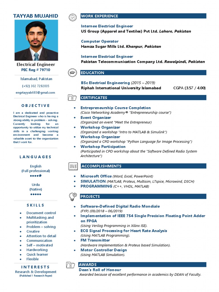Electrical Engineer: Tayyab Mujahid | PDF | Computer Science | Computing