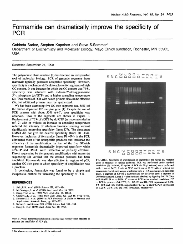 Formamide Can Dramatically Improve The Specificity of PCR | PDF ...