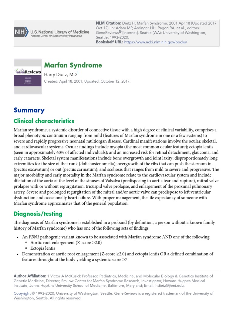 Marfan Syndrome: Clinical Characteristics | PDF | Heart Failure ...