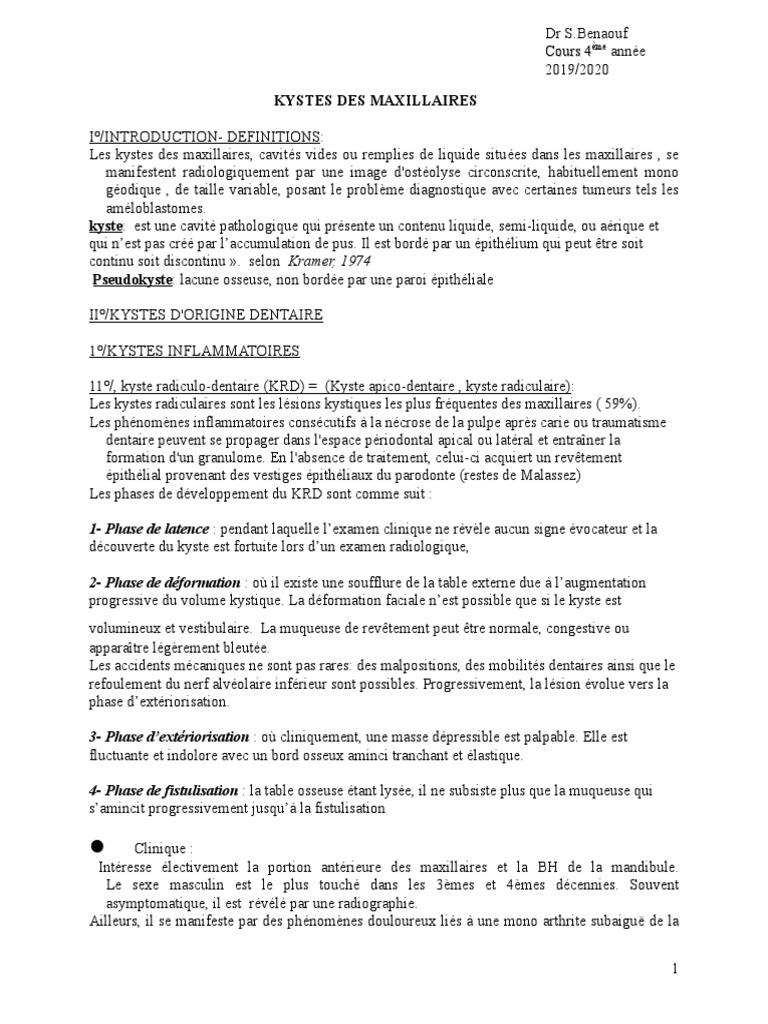 Kystes des Maxillaires : Types et Traitements | PDF | Anatomie ...