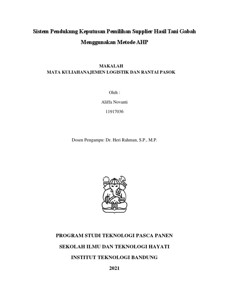 Sistem Pendukung Keputusan Pemilihan Supplier Hasil Tani Gabah Menggunakan Metode AHP | PDF
