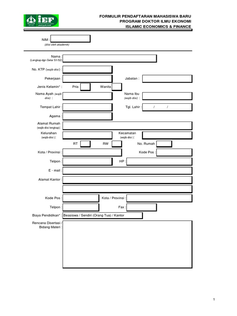 Form Pendaftaran S3 IEF Trisakti | PDF