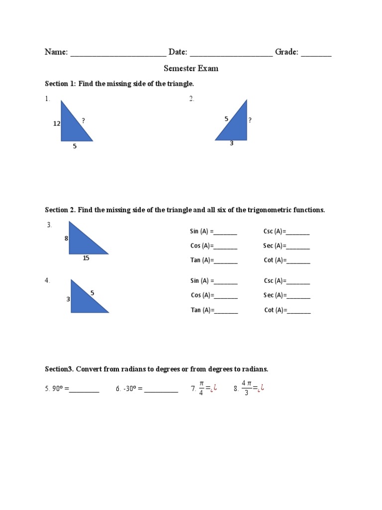 Precalculus Trigonometry Exam Guide | PDF | Sine | Trigonometric Functions