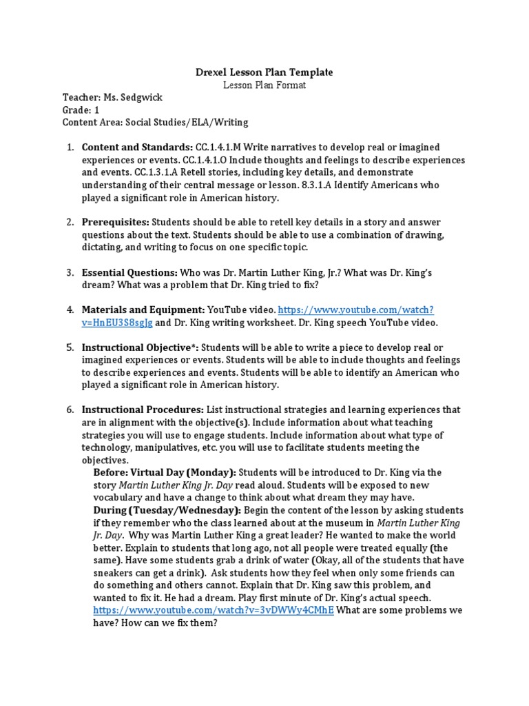 Martin Luther King Lesson - Week of 1 | PDF | Martin Luther King Jr ...