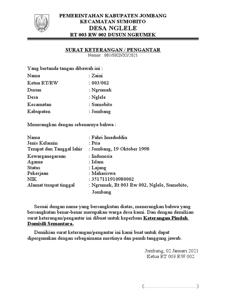 Surat Keterangan Desa | PDF
