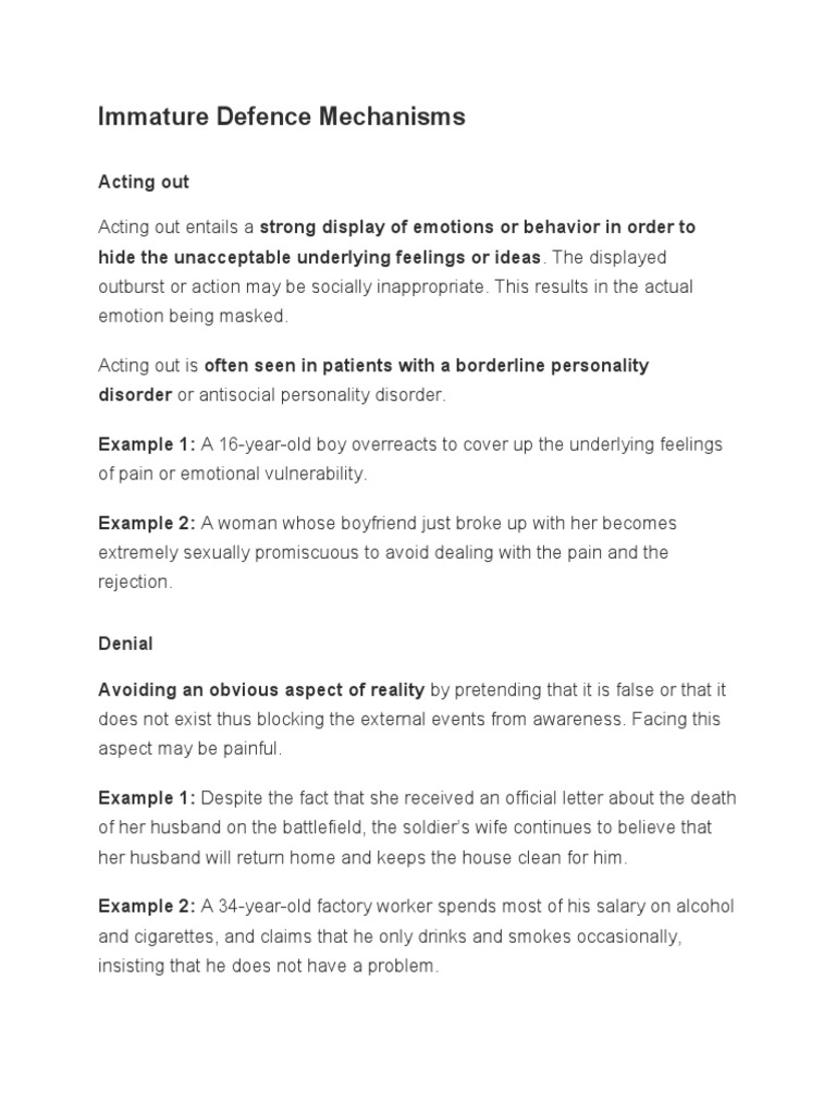 Immature Defense Mechanisms With Examples | PDF | Positive Psychology ...