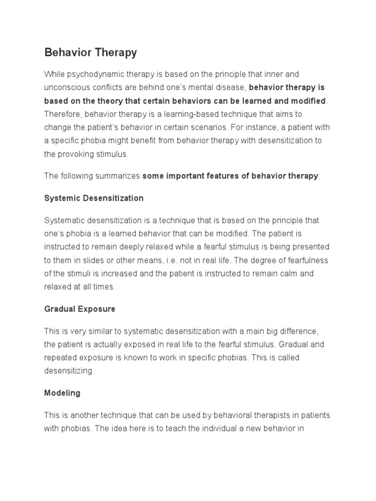 Behavior Therapy: Based On The Theory That Certain Behaviors Can Be ...