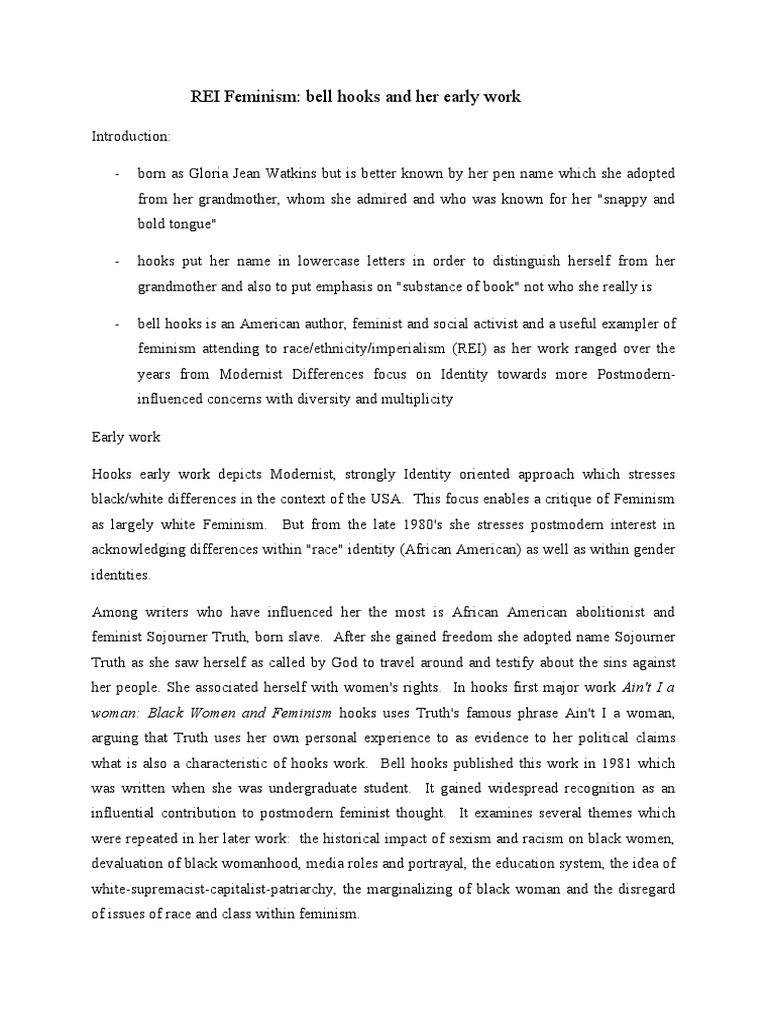 Early REI Feminist Thought: An Analysis of bell hooks' Pioneering Work ...