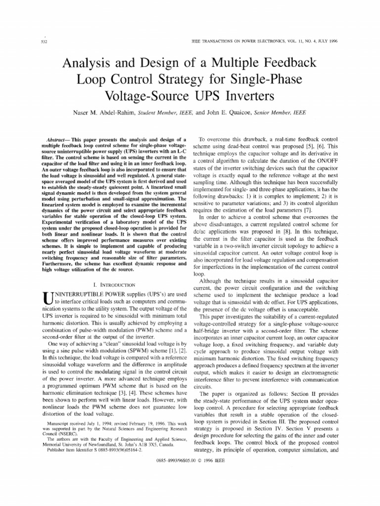 Analysis and Design of A Multiple Feedback Loop Control Strategy For 1P ...