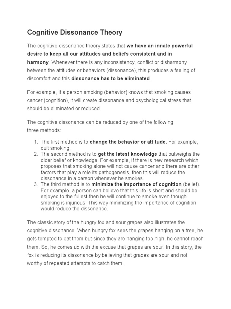 Cognitive Dissonance Theory | PDF