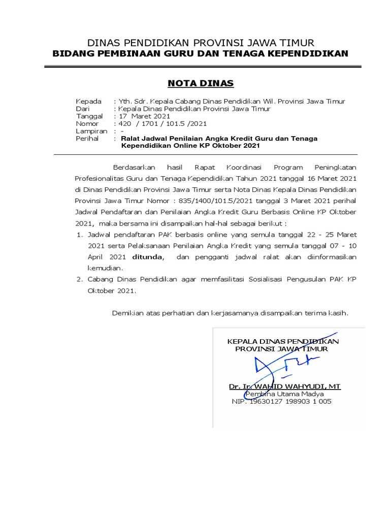 NOta Dinas-Ralat Jadwal Pelaksanaan PAK | PDF